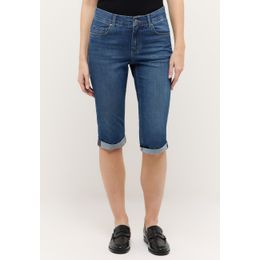 Slim-fit-Jeans Angels "CAPRI TURN UP", Damen, Gr. 34, N-Gr, mid blau used, Denim/Jeans, Obermaterial: 89% Baumwolle, 8% Polyester, 3% Elasthan, unifarben, slim fit kniebedeckend, Jeans Slim-fit-Jeans, im Five-Pocket Style