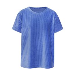 T-Shirt Buffalo, Damen, Gr. 32/34, blau, Cord, Obermaterial: 62% Baumwolle, 36% Polyester, 2% Elasthan, unifarben, loose fit, Rundhals, weit, Shirts T-Shirt, mit weicher Cord-Struktur