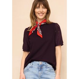 Spitzenshirt STREET ONE STUDIO, Damen, Gr. 36, very berry, Web;Stoff;Spitze, Obermaterial: 48% Baumwolle, 48% Modal, 4% Elasthan. &Auml;rmel: 97% Polyester, 3% Elasthan, unifarben, regular fit normal, Rundhals, B&uuml;ndchen, Shirts, im soften Baumwoll-Mix