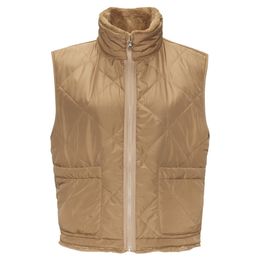Wendeweste Lascana, Damen, Gr. 34, braun (cognacfarben), Web, Obermaterial: 100% Polyester, unifarben, figurumspielend h&uuml;ftlang, ohne Ausschnitt, Westen, wendbare Steppweste mit flauschigem Fellimitat