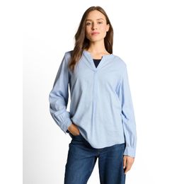 Langarmbluse Tom Tailor, Damen, Gr. 44, kentucky blau, Web, Obermaterial: 55% Lyocell, 45% Viskose, unifarben, regular fit h&uuml;ftbedeckend, Rundhals, 1-Knopf-Manschette, Blusen, mit Viskose