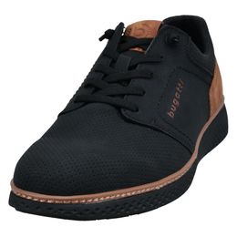Slip-On Sneaker Bugatti, Herren, Gr. 40, schwarz, Lederimitat, kontrastfarbene Details, Schuhe, Halbschuh, Freizeitsneaker mit Perforation, elastische Schn&uuml;rsenkel