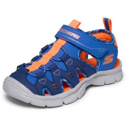 Sandale Skechers "Fisherman Sandal", M&auml;dchen, Gr. 27, blau, orange, Lederimitat, kontrastfarbene Details, Schuhe Sandale, Badeschuh mit Klettverschluss, Gr&ouml;&szlig;enschablone zum Download