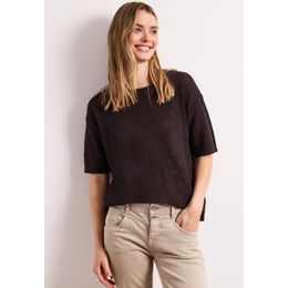 Kurzarmpullover Street One, Damen, Gr. 34, espresso braun, Web, 69% Baumwolle, 31% Polyester, Strukturmuster, regular fit normal, Rundhals, B&uuml;ndchen, Pullover, im soften Baumwoll-Mix