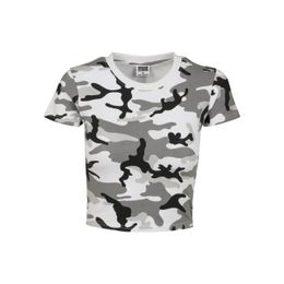 Kurzarmshirt Urban Classics "Urban Classics Damen Ladies Stretch Jersey Cropped Tee", Damen, Gr. XS, snow camo, 95% Baumwolle, 5% Elasthan, gemustert, slim fit, Rundhals, Shirts