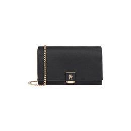Clutch Tommy Hilfiger "TH HER FLAP W/CHAIN", Damen, Gr. B/H/T: 21cm x 12cm x 7,5cm, schwarz, Lederimitat, Taschen, Damen Umh&auml;ngetasche, Mini-Bag, Cross-Body Bag mit Umh&auml;ngekettchen