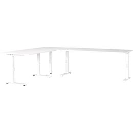 Schreibtisch Germania "Mailand", wei&szlig; (wei&szlig;, wei&szlig;, wei&szlig;), B:240cm H:91cm T:220cm, Tische, Schreibtisch, Mechanisch h&ouml;heneinstellbarer Winkelschreibtisch mit einem St&uuml;tzfu&szlig;