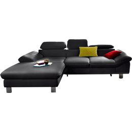 Ecksofa COTTA "Driver L-Form", schwarz, B:268cm H:73cm T:169cm, LEDER BEEFY (ein abgedecktes Spalt-Rindsleder) im Sitz und R&uuml;cken (Korpus in Kunstleder);Luxus-Kunstleder;Kunstleder SOFTLUX;Leder Pampas (echtes Rindsleder), R&uuml;ckseite mit schwarzem Spannstoff bezogen, Sofas, Ecksofa, mit Kopfteilverstellung, wahlweise mit Bettfunktion & Bettkasten