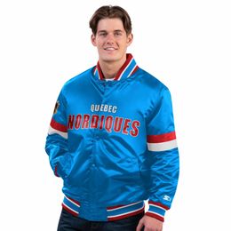 starters Bomberjacke STARTER "Starter Jacke Quebec Nordics DivePlay Satin Varsity", Herren, Gr. L, blau, Popeline;Jersey, 100% Polyester, Jacken Bomberjacke