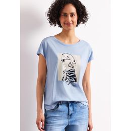 T-Shirt Street One, Damen, Gr. 36, calm blau, Stoff, 50% Modal, 50% Baumwolle, bedruckt, comfort fit normal, Rundhals, normaler Saum, Shirts T-Shirt, mit Fotoprint