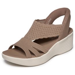 Plateausandale Skechers "PARALLEL LITE-SUMMER INVITE", Damen, Gr. 35, braun, Textil, Strukturmuster, Schuhe, Schlupfschuh, Sandalette, Sommerschuh mit softem Fersenriemen