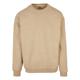 Rundhalspullover Urban Classics "Urban Classics Herren Heavy Terry Garment Dye Crew", Herren, Gr. XL, unionbeige, 100% Baumwolle, unifarben, oversize, Rundhals, Pullover Rundhalspullover