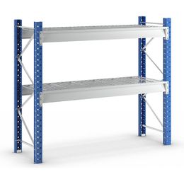 Manorga Schwerlast-Gro&szlig;fachregal mit Drahtgitterauflagen, Rahmenfarbe Blau, HxBxT 1996 x 2410 x 800 mm, Grundregal