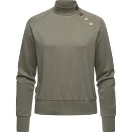 Sweatshirt Ragwear "Majjorka Solid", Damen, Gr. XXL (44), gr&uuml;n (olivgr&uuml;n), Sweatware, Material: 70% Baumwolle, 30% Polyester, oversize h&uuml;ftlang, hoch geschlossener Ausschnitt, &Auml;rmel ohne &Auml;rmelschlitz Rippb&uuml;ndchen, Sweatshirts Sweatshirt, Damen Langarmshirt mit Rippb&uuml;ndchen und Zierkn&ouml;pfen