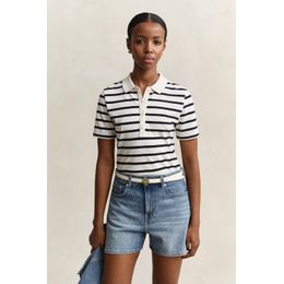 Poloshirt Gant "SLIM STRIPED", Damen, Gr. XXL, eggshell, Single Jersey, Obermaterial: 97% Baumwolle, 3% Elasthan, gestreift, slim fit normal, Rundhals, eingesetzt gerader Abschluss, Shirts, Slim fit mit Polokragen