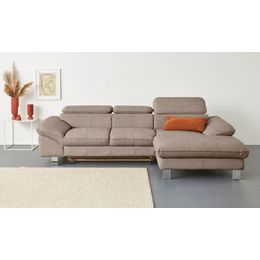 Ecksofa COTTA "Driver L-Form", natural, B:268cm H:73cm T:169cm, LEDER BEEFY (ein abgedecktes Spalt-Rindsleder) im Sitz und R&uuml;cken (Korpus in Kunstleder);Luxus-Kunstleder;Kunstleder SOFTLUX;Leder Pampas (echtes Rindsleder), R&uuml;ckseite mit schwarzem Spannstoff bezogen, Sofas, Ecksofa, mit Kopfteilverstellung, wahlweise mit Bettfunktion & Bettkasten