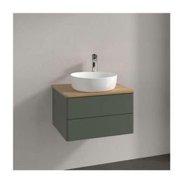Villeroy & Boch Villeroy und Boch Antao Waschtisch-Unterschrank L18051HL mit Beleuchtung, 2 Ausz&uuml;ge, 600 x 360 x 500 mm, Front ohne Struktur, Leaf Green Matt Lacquer / Honey Oak