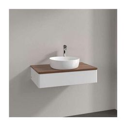 Villeroy & Boch Villeroy und Boch Antao Waschtisch-Unterschrank L08052GF mit Beleuchtung, 1 Auszug, 800 x 190 x 500 mm, Front ohne Struktur, Glossy White Lacquer / Warm Walnut