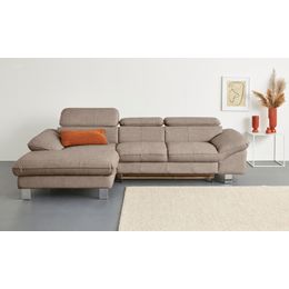Ecksofa COTTA "Driver L-Form", natural, B:268cm H:73cm T:169cm, LEDER BEEFY (ein abgedecktes Spalt-Rindsleder) im Sitz und R&uuml;cken (Korpus in Kunstleder);Luxus-Kunstleder;Kunstleder SOFTLUX;Leder Pampas (echtes Rindsleder), R&uuml;ckseite mit schwarzem Spannstoff bezogen, Sofas, Ecksofa, mit Kopfteilverstellung, wahlweise mit Bettfunktion & Bettkasten