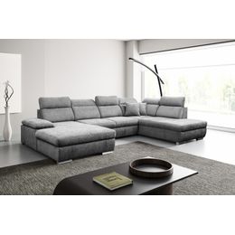 Wohnlandschaft WERK2 "Cordoba inkl. Bett, Bettkasten & Kopfteilfunktion, Breite 359 cm", grau, B:359cm H:86cm T:232cm, Sofas, Wohnlandschaft