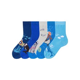 H.I.S. Socken H.I.S, M&auml;dchen, Gr. 23-26, bunt (5x bunt, gemustert), Baumwolle, Elasthan, Polyamid, uni und gemustert, elastisch, Socken Socken, mit Meeresmotiven