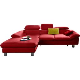 Ecksofa COTTA "Driver L-Form", rot, B:268cm H:73cm T:169cm, LEDER BEEFY (ein abgedecktes Spalt-Rindsleder) im Sitz und R&uuml;cken (Korpus in Kunstleder);Luxus-Kunstleder;Kunstleder SOFTLUX;Leder Pampas (echtes Rindsleder), R&uuml;ckseite mit schwarzem Spannstoff bezogen, Sofas, Ecksofa, mit Kopfteilverstellung, wahlweise mit Bettfunktion & Bettkasten