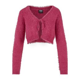 Strickjacke Urban Classics "Urban Classics Damen Ladies Tied Cropped Feather Cardigan", Herren, Gr. XL, hibiskuspink, 51% Polyacryl, 49% Polyamid, unifarben, normal, Rundhals, Strickjacken Strickjacke