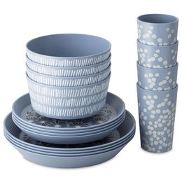 Geschirr-Set Koziol "BLOMSTER SET, Geschirrset 16-teilig", nature flower blau, 16, Kunststoff, Geschirr-Sets, Geschirr-Set