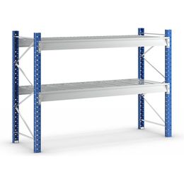 Manorga Schwerlast-Gro&szlig;fachregal mit Drahtgitterauflagen, Rahmenfarbe Blau, HxBxT 1996 x 2860 x 1000 mm, Grundregal