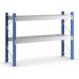 Manorga Schwerlast-Gro&szlig;fachregal mit Drahtgitterauflagen, Rahmenfarbe Blau, HxBxT 1996 x 2860 x 800 mm, Grundregal