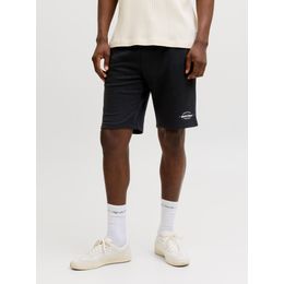 Jack & Jones Jogger Pants JACK & JONES "JPSTGORDON BRANDON SWEAT SHORTS", Damen, Gr. L, N-Gr, schwarz, Web, Obermaterial: 65% Polyester, 35% Baumwolle, unifarben, regular fit, Hosen