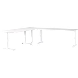 Schreibtisch Germania "Mailand", wei&szlig; (wei&szlig;, wei&szlig;, wei&szlig;), B:260cm H:91cm T:220cm, Tische, Schreibtisch, Mechanisch h&ouml;heneinstellbarer Winkelschreibtisch mit einem St&uuml;tzfu&szlig;