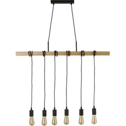 Searchlight Pendelleuchte "Woody 6Lt Pendelleuchte - Naturholz & Schwarzes Metall", holzfarben, H: 33cm, 1 Stk., Leuchten, Pendelleuchte