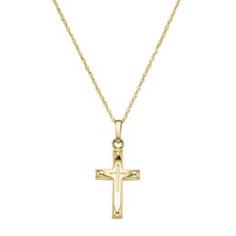 Goldkette Luigi Merano "mit Kreuz-Anh&auml;nger, Gelbgold 585", gold, Halsketten, Damen, 45cm, Gelbgold 585, Goldkette