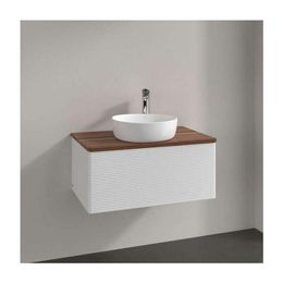 Villeroy & Boch Villeroy und Boch Antao Waschtisch-Unterschrank L30112GF mit Beleuchtung, 1 Auszug, 800 x 360 x 500 mm, Front mit Struktur, Glossy White Lacquer / Warm Walnut
