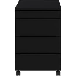 Rollcontainer Germania "Mailand, mit 4 Schubladen, optional mit Schubladend&auml;mpfung", schwarz, B:42cm H:63cm T:60cm, Holzwerkstoff, Rollwagen, Rollcontainer, Utensilienfach, 42x63 cm, Made in Germany