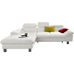 Ecksofa COTTA "Driver L-Form", altwei&szlig;, B:268cm H:73cm T:169cm, LEDER BEEFY (ein abgedecktes Spalt-Rindsleder) im Sitz und R&uuml;cken (Korpus in Kunstleder);Luxus-Kunstleder;Kunstleder SOFTLUX;Leder Pampas (echtes Rindsleder), R&uuml;ckseite mit schwarzem Spannstoff bezogen, Sofas, Ecksofa, mit Kopfteilverstellung, wahlweise mit Bettfunktion & Bettkasten