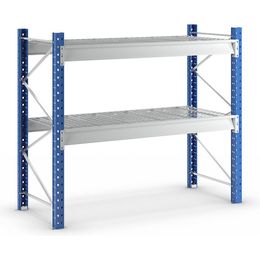 Manorga Schwerlast-Gro&szlig;fachregal mit Drahtgitterauflagen, Rahmenfarbe Blau, HxBxT 1996 x 2410 x 1000 mm, Grundregal