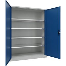 eurokraft pro Stahlschrank mit Fl&uuml;gelt&uuml;ren, 4 Fachb&ouml;den, Breite 1500 mm, HxBxT 1950 x 1500 x 600 mm, enzianblau