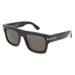 Tom Ford FT0711 FAUSTO | Unisex-Sonnenbrille | Fassung: Vollrand, Quadratisch, Acetat, Schwarz Gl&auml;nzend | Glasfarbe: Grau