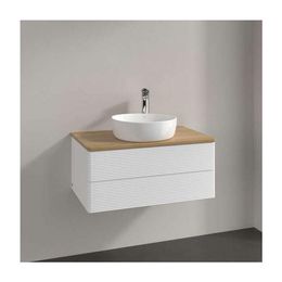 Villeroy & Boch Villeroy und Boch Antao Waschtisch-Unterschrank L19151MT mit Beleuchtung, 2 Ausz&uuml;ge, 800 x 360 x 500 mm, Front mit Struktur, White Matt Lacquer / Honey Oak