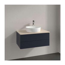 Villeroy & Boch Villeroy und Boch Antao Waschtisch-Unterschrank L19113HG mit Beleuchtung, 2 Ausz&uuml;ge, 800 x 360 x 500 mm, Front mit Struktur, Midnight Blue Matt Lacquer / Botticino