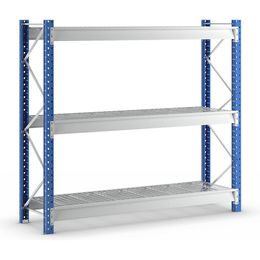Manorga Schwerlast-Gro&szlig;fachregal mit Drahtgitterauflagen, Rahmenfarbe Blau, HxBxT 2496 x 2860 x 800 mm, Grundregal