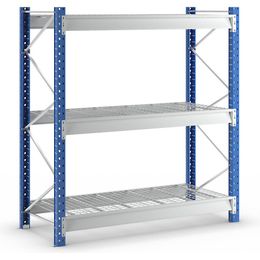Manorga Schwerlast-Gro&szlig;fachregal mit Drahtgitterauflagen, Rahmenfarbe Blau, HxBxT 2496 x 2410 x 1000 mm, Grundregal
