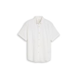 Tom Tailor Denim Herren Relaxed Fit Kurzarmhemd mit Leinenanteil, wei&szlig;, Uni, Gr. XL