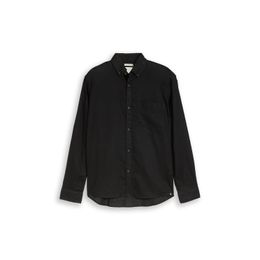 Tom Tailor Denim Herren Relaxed Fit Hemd mit Leinenanteil, schwarz, Uni, Gr. XXL
