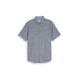 Tom Tailor Herren Regular Fit Kurzarmhemd mit Leinenanteil, blau, Gemustert, Gr. XL