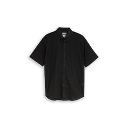 Tom Tailor Denim Herren Relaxed Fit Kurzarmhemd mit Leinenanteil, schwarz, Uni, Gr. XL