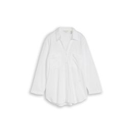 Tom Tailor Damen Hemdbluse mit Leinenanteil, wei&szlig;, Uni, Gr. 46