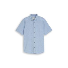 Tom Tailor Herren Regular Fit Kurzarmhemd mit Leinenanteil, blau, Gemustert, Gr. L